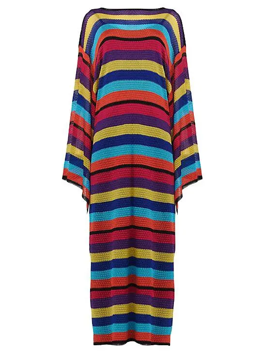 LEEM Stripe-print Knitted Maxi Kaftan - Multi-coloured