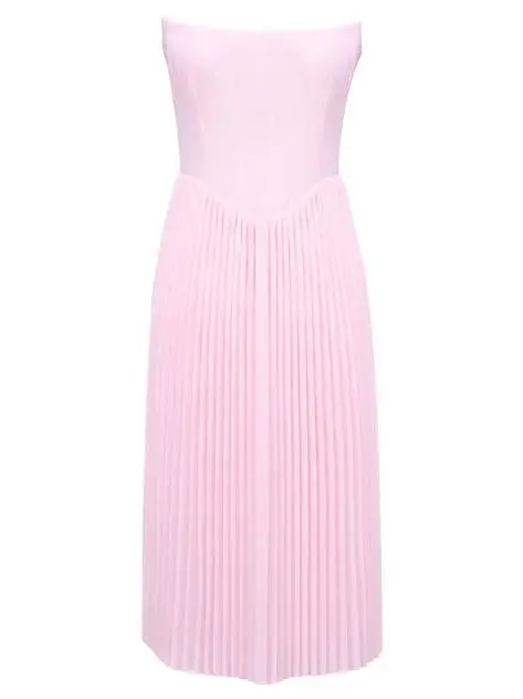 House Of Cb Marci Pleated Woven Midi Corset Dress - Pink