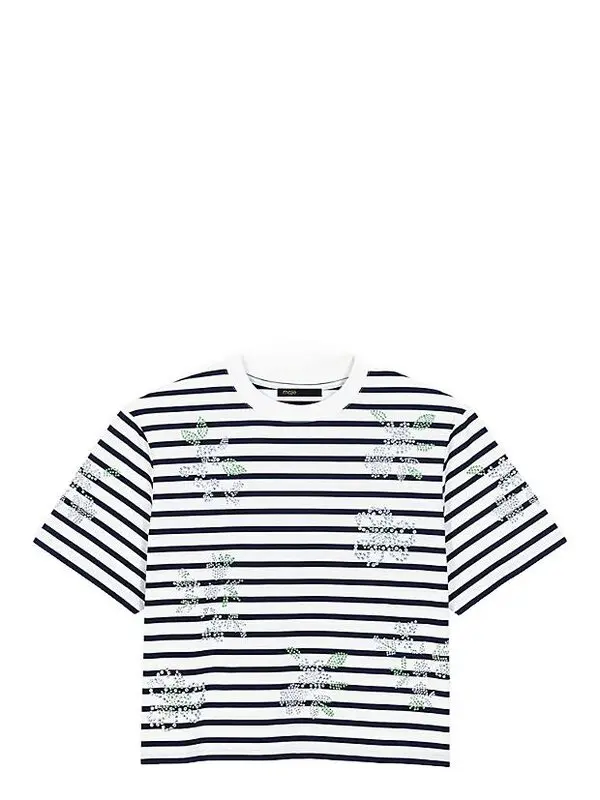 Maje Striped Crystal-flower Cotton-jersey T-shirt - White