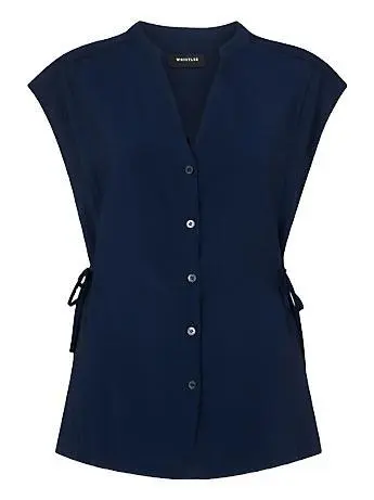 Whistles Side-tie Button-down Woven Shirt - Navy