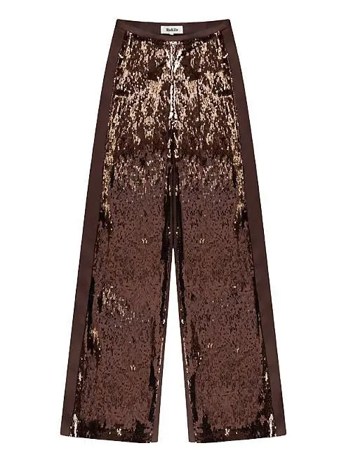 RO&ZO Sequinned Wide-leg Stretch-woven Trousers - Brown