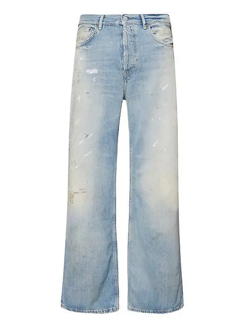 Acne Studios Paint-splatter Cotton-blend Wide-leg Jeans - Light Blue