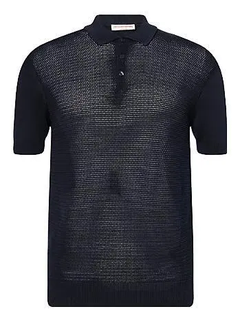Orlebar Brown Burnham Textured-pattern Cotton-and-silk Polo Shirt - Night Iris