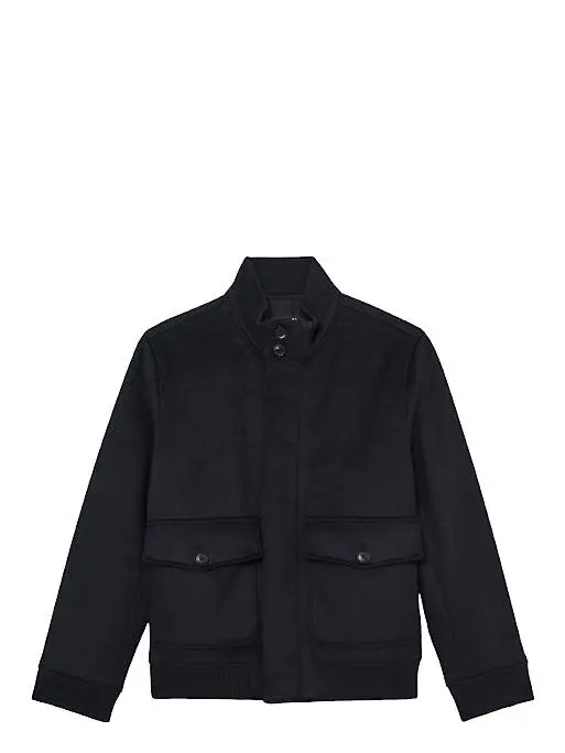 REISS Hadley Funnel-neck Wool Bomber Jacket - Navy