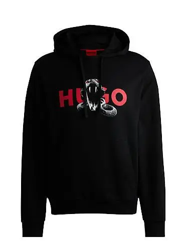 Hugo Cotton-jersey Hoodie With Branded Print - Black