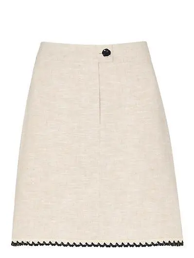 Whistles High-rise Linen-blend Mini Skirt With Broderie Trim - Brown