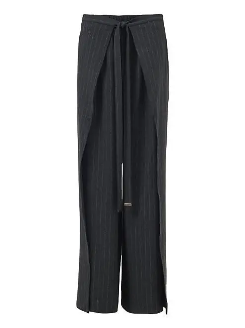 LEEM Draped Wide-leg Pinstriped Trousers - Grey