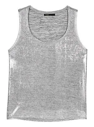 Maje Metallic Scoop-neck Stretch-knit Vest Top - Silver
