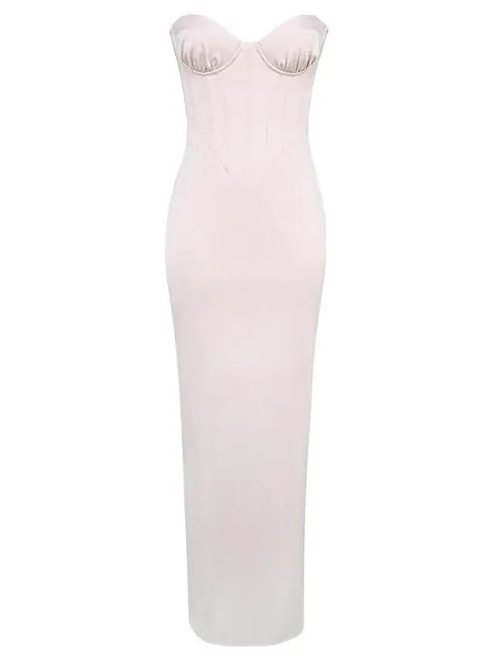 House Of Cb Valeria Corset Strapless Satin Midi Dress - Silver
