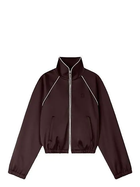 Sandro Cropped Contrast-trim Satin Jacket - Brown