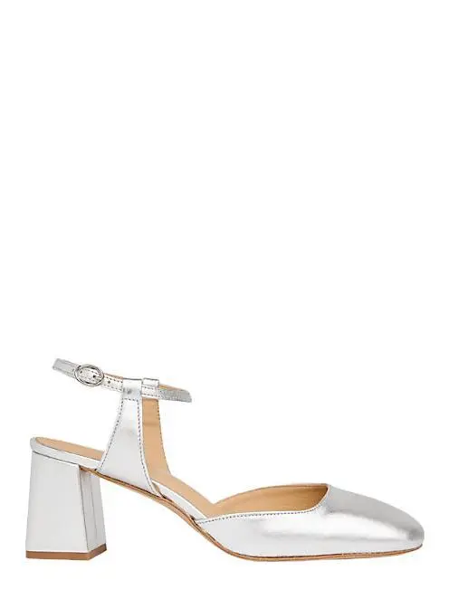 Whistles Matilda Block-heel Leather Slingback Shoes - Silver