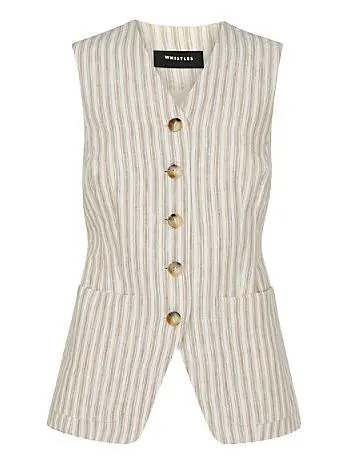 Whistles Striped Linen Waistcoat With V-neck - Neutral