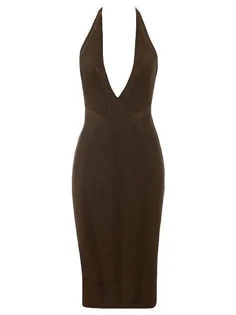 House Of Cb Halter-neck Bandage Midi Dress - Chocolat