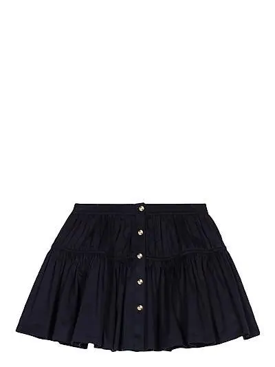 Maje Button-down Elasticated-waist Stretch-cotton Mini Skirt - Navy