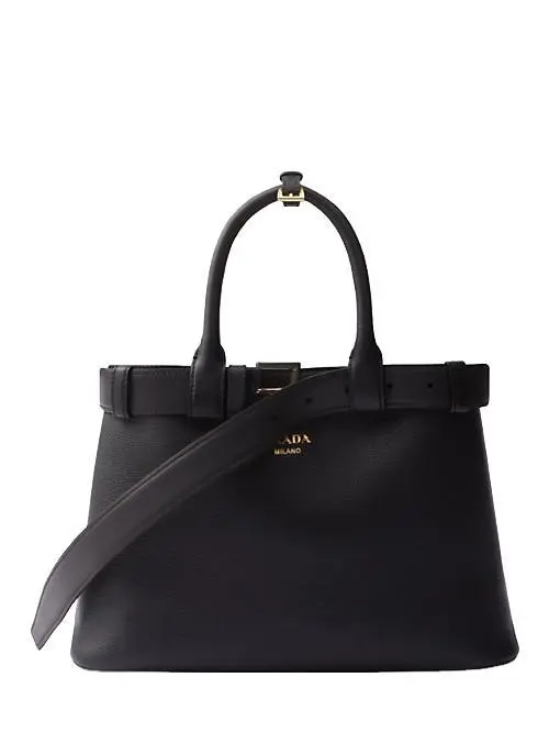 Prada Belt-buckle Leather Handbag - Black