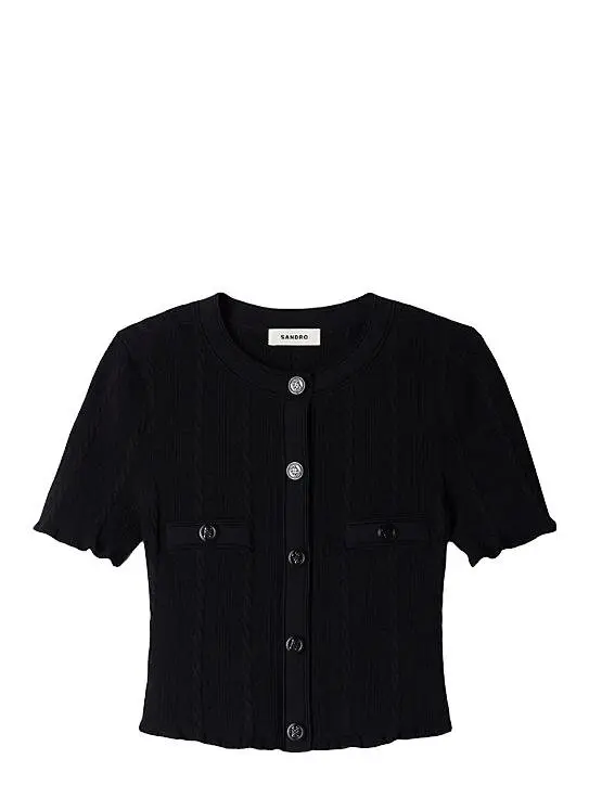 Sandro Cropped Pointelle-texture Knitted Top - Black