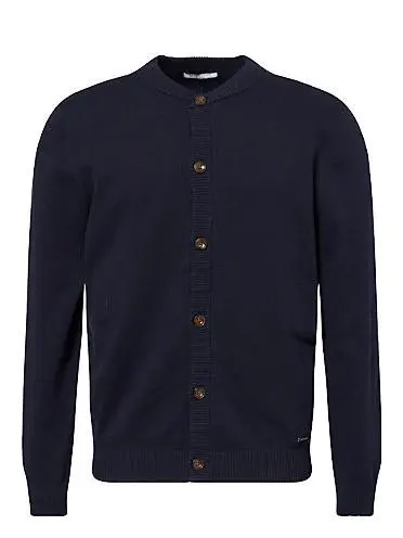 BELIER Collarless Knitted Cotton Cardigan - Navy