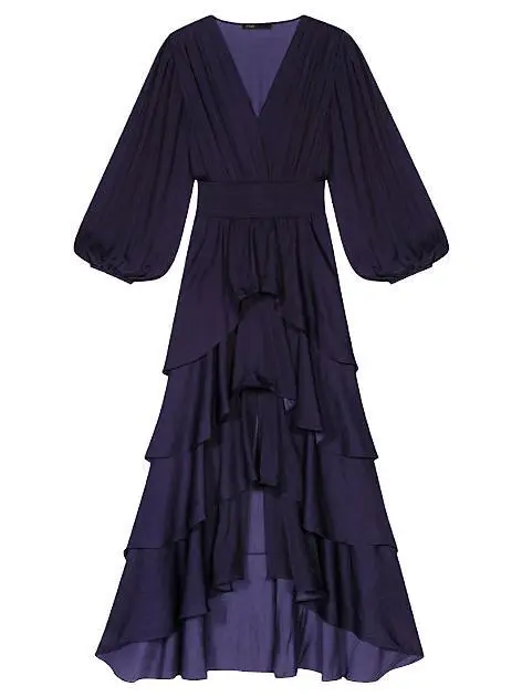 Maje Ruffinella Smocked-waist Ruffled Woven Maxi Dress - Bleus