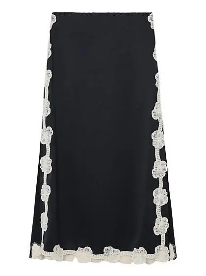 REISS Floral-lace Satin Midi Skirt - Navy