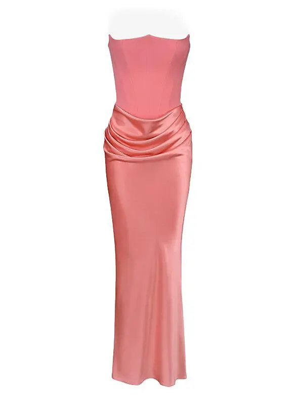 House Of Cb Persephone Corset Woven Maxi Dress - Raspberry