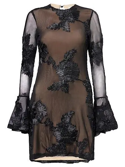 AMY LYNN Anastasia Flower-appliqué Stretch-woven Mini Dress - Black