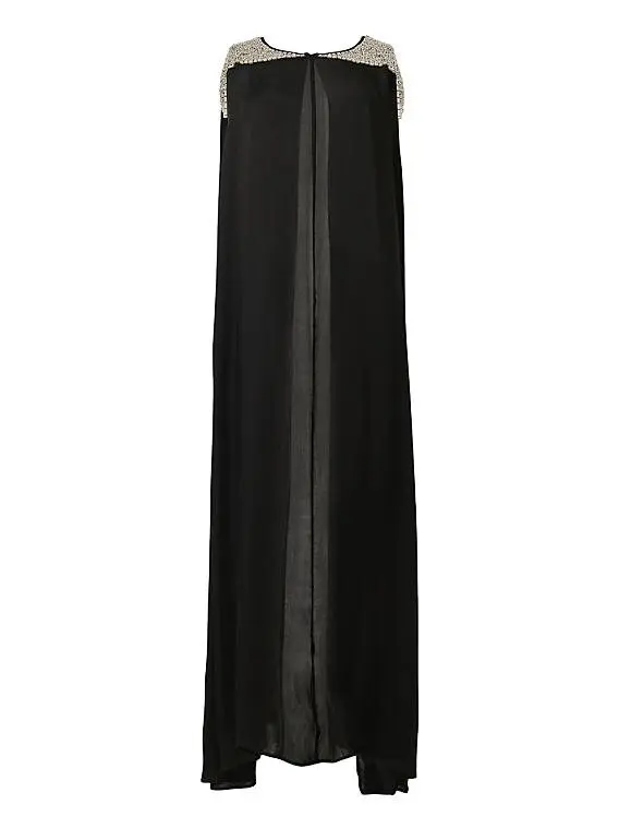 LEEM Jewelled-shoulder Woven Cape - Black