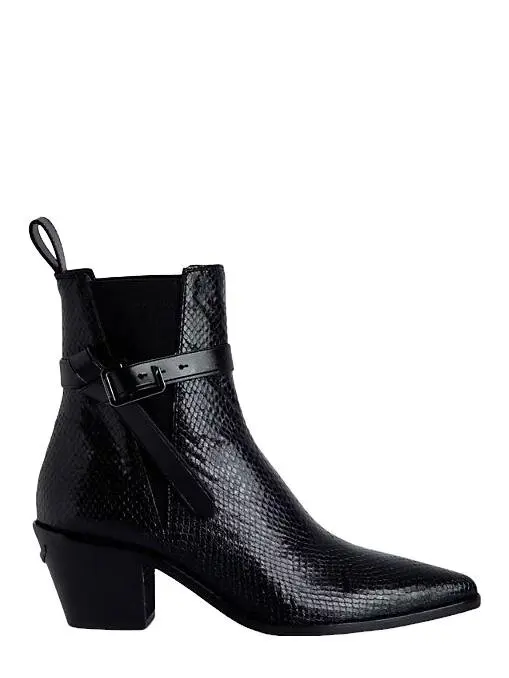 Zadig&Voltaire Tyler Python-effect Leather Heeled Ankle Boots - Noir