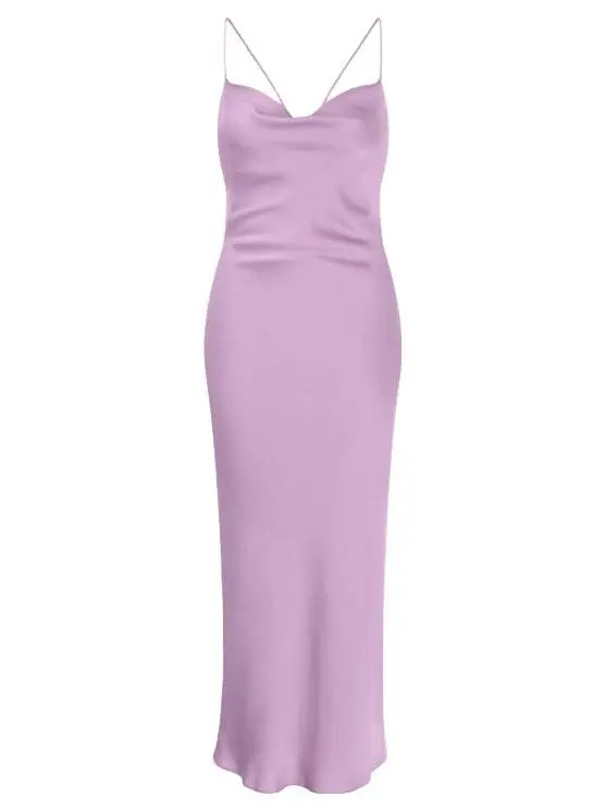 OMNES Riviera Cowl-neck Woven Midi Dress - Violet