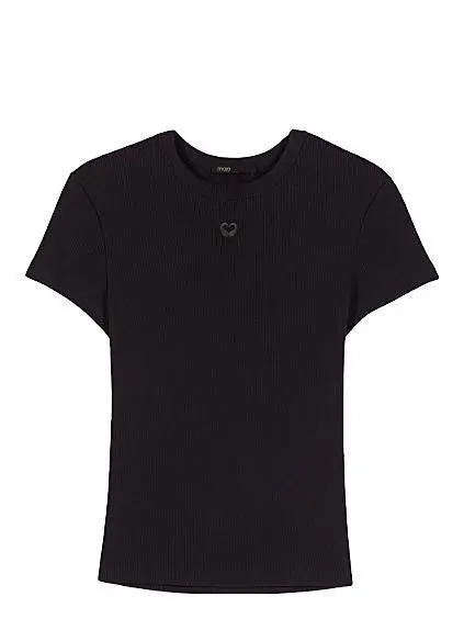 Maje Brand-embroidered Ribbed T-shirt - Black