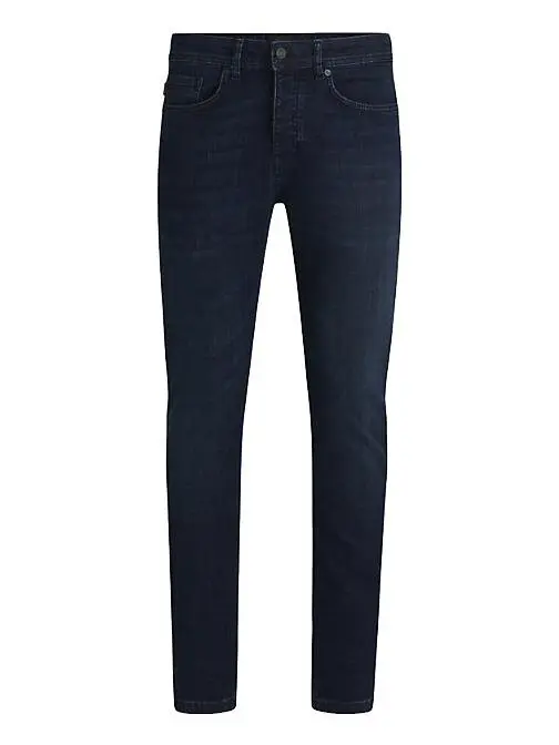BOSS Slim-fit Straight-leg Stretch-denim Jeans - Navy