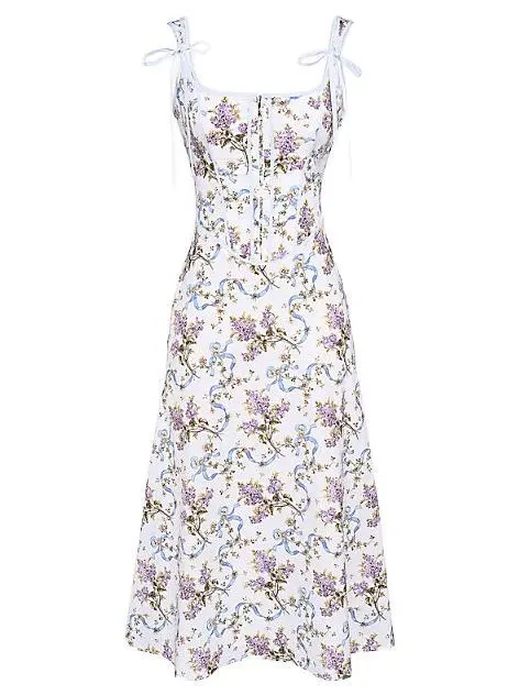 House Of Cb Dionne Floral Print Cotton Midi Dress - Off White Floral