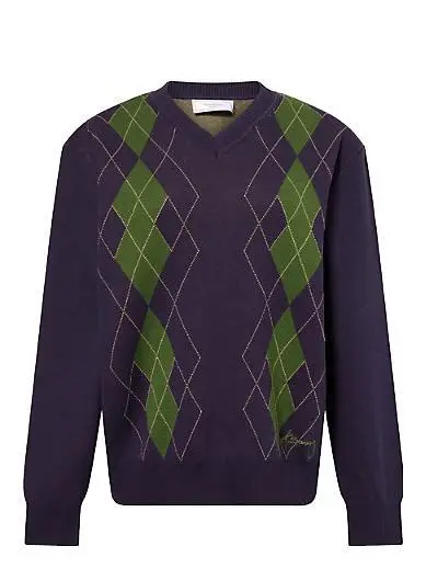 HOUSE OF SUNNY Argyle Knit Cotton Jumper - Navy