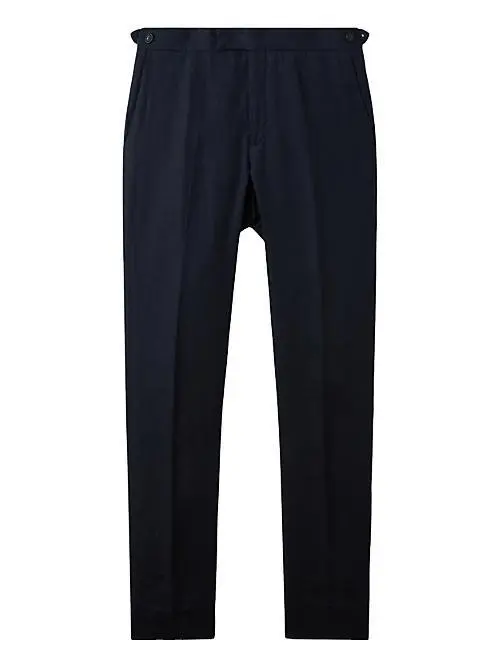 REISS Kin Slim-leg Linen Trousers - Navy