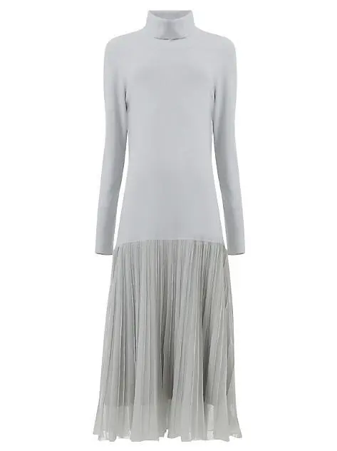 LEEM High Neck Knitted Midi Dress - Silver