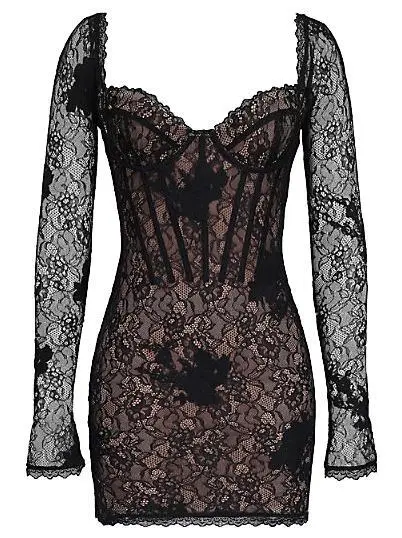 House Of Cb Lucienne Floral-lace Mini Dress - Black