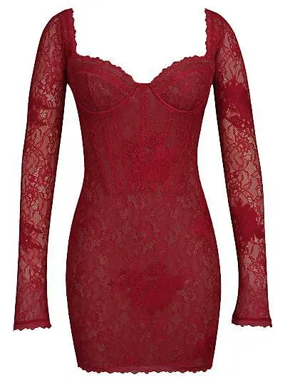 House Of Cb Lucienne Floral-lace Mini Dress - Red