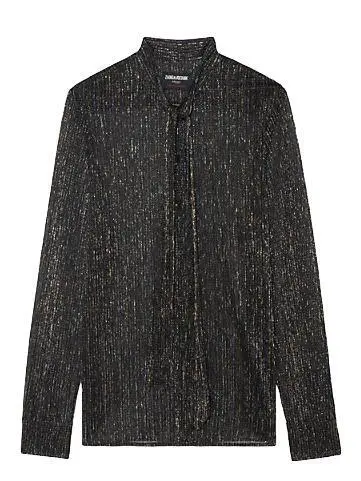 Zadig&Voltaire Tie-neck Metallic Woven Shirt - Black