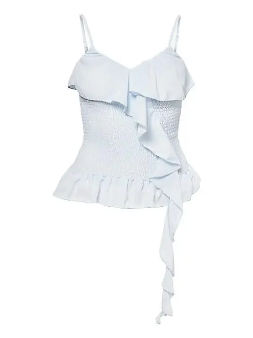 AMY LYNN Ruffle Shirred Chiffon Top - Blue