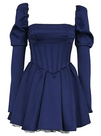 House Of Cb Satin Mini Dress With Puff Sleeves - Midnight