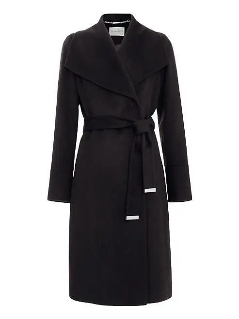 PHASE EIGHT Belted-waist Wool-blend Coat - Black