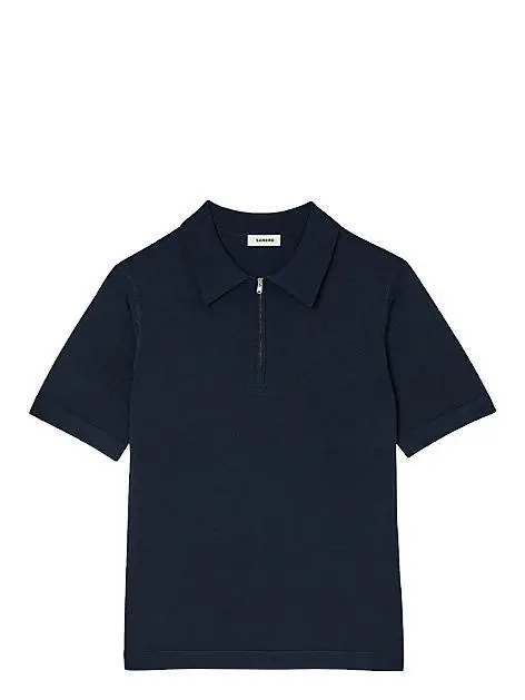 Sandro Zipped Stretch-woven Polo Shirt - Bleus