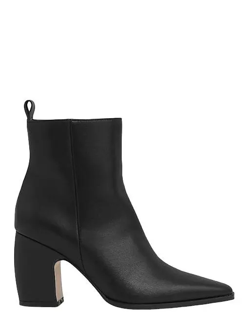 REISS Leather Ankle Boots With Block Heel - Black