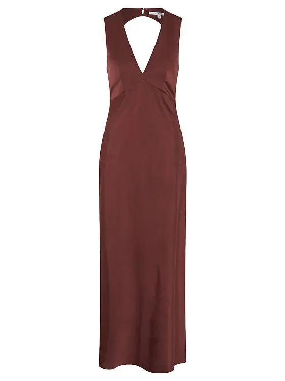 OMNES Satin Maxi Dress With Tie-back Detail - Chocolate