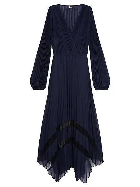 The Kooples V-neck Asymmetric-hem Woven Midi Dress - Navy