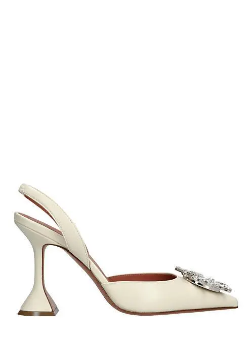 Amina Muaddi Begum 95 Leather Slingback Courts - Bone