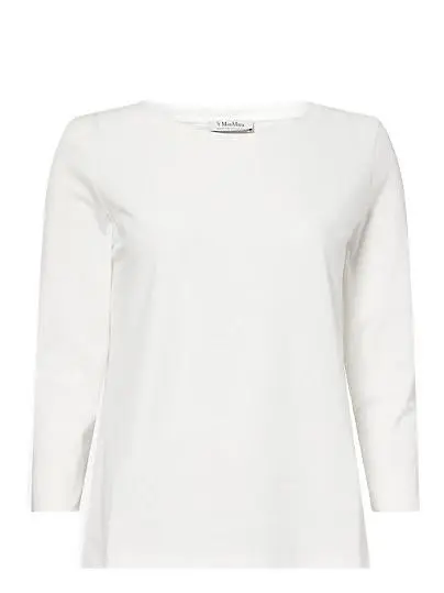 Max Mara Round-neck Three-quarter-length-sleeve Cotton T-shirt - White