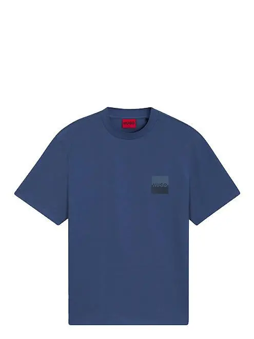 Hugo Brand-print Short-sleeve Cotton T-shirt - Medium Blue