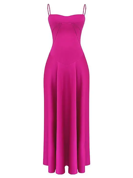 House Of Cb Fitted-bodice Lace-up Satin Maxi Dress - Fuchsia