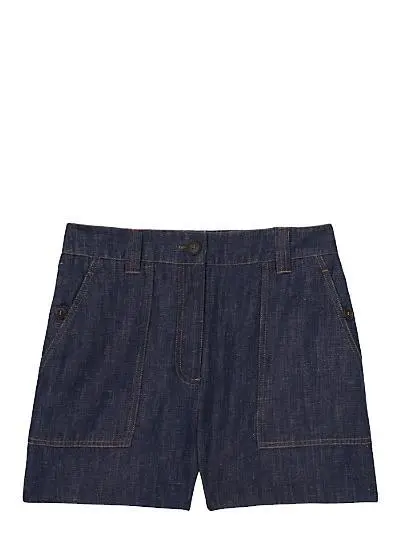 REISS Mid-rise Linen Shorts - Indigo