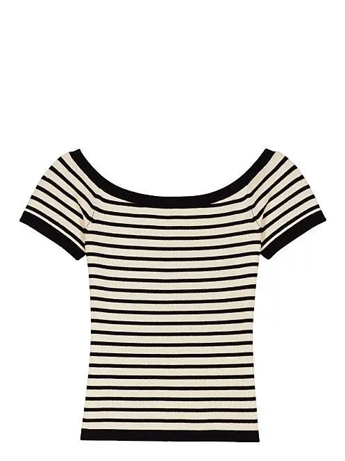 Maje Boat-neckline Stripe Ribbed-knit Top - Bleus